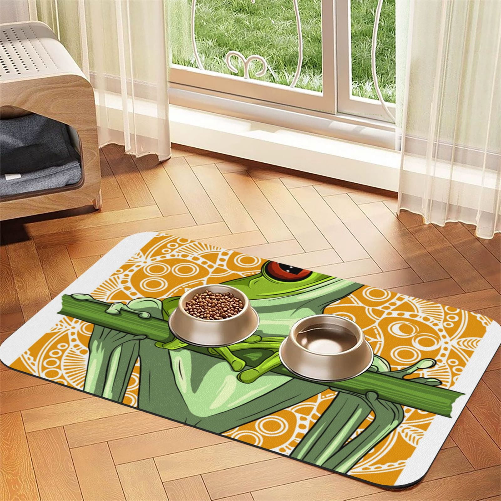 Cartoon Green Frog Absorbent PU Leather Pet Feeding Placemat Non-Slip ...