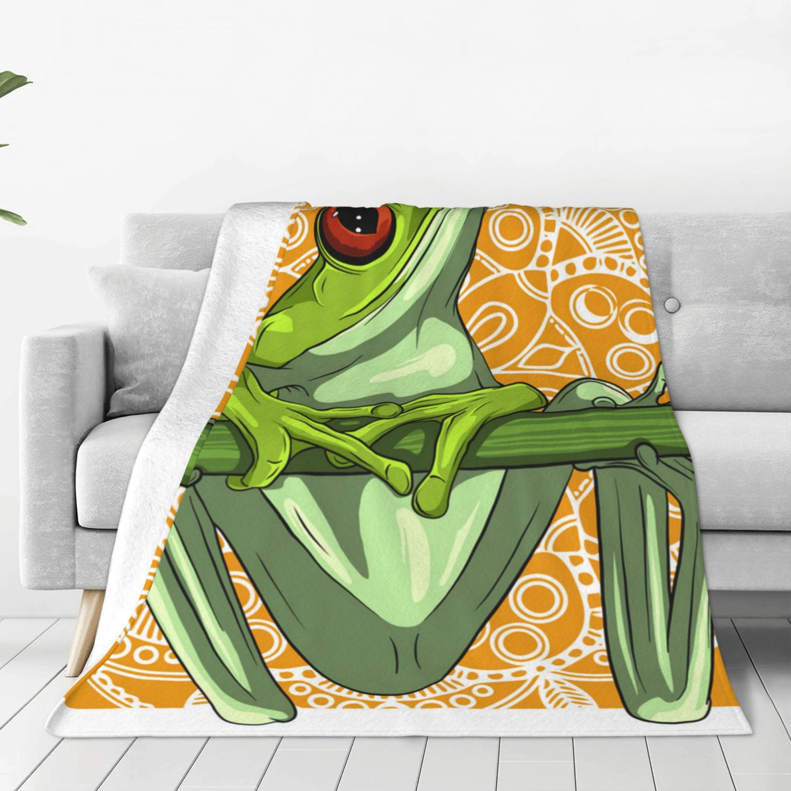 Cartoon Green Frog Flannel Fleece Throw Blanket Cozy Plush for Bedroom ...