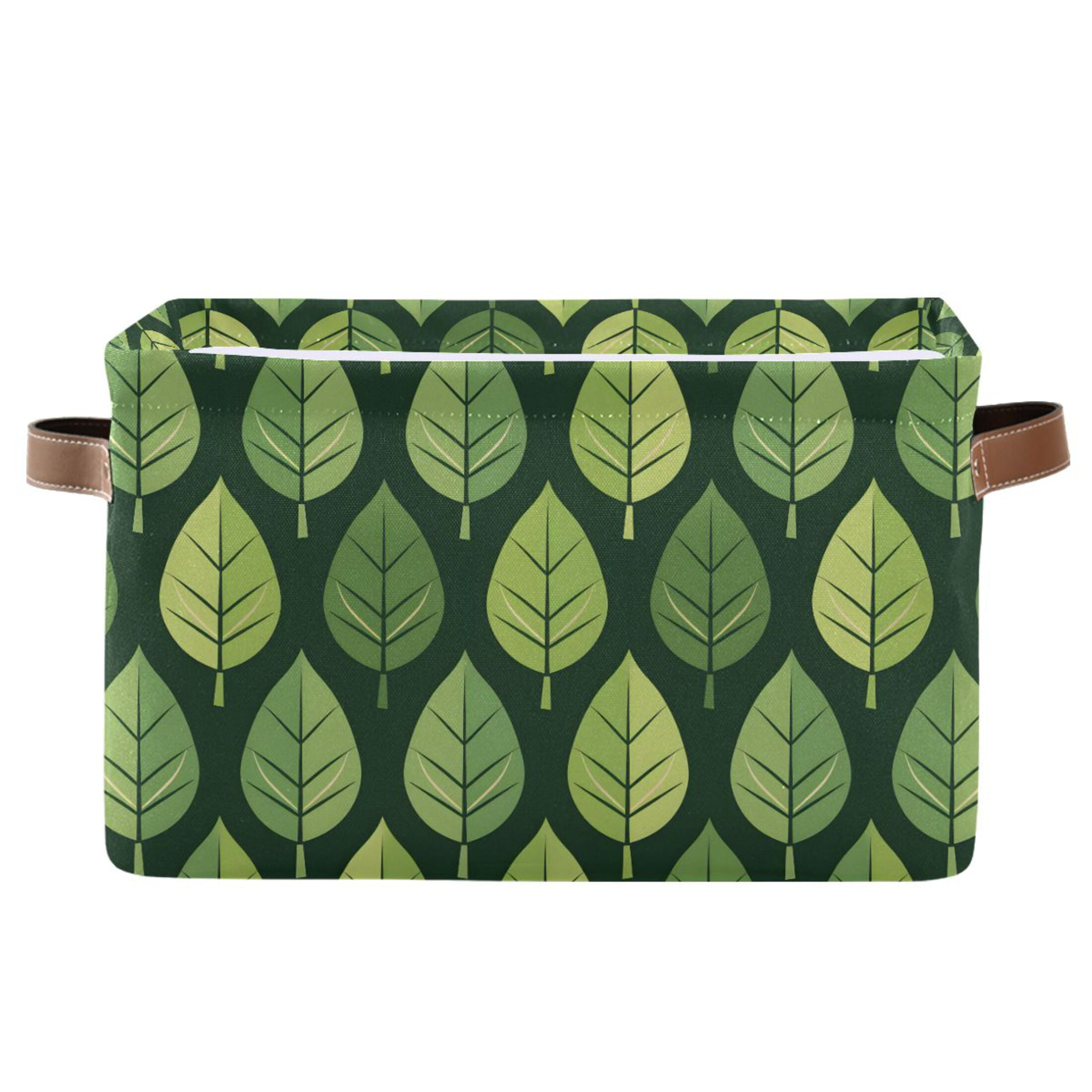 Cartoon Green Leaves Row Storage Bins with Handle Fabric Organizer Basket Foldable Box 1 Pack 14 ...