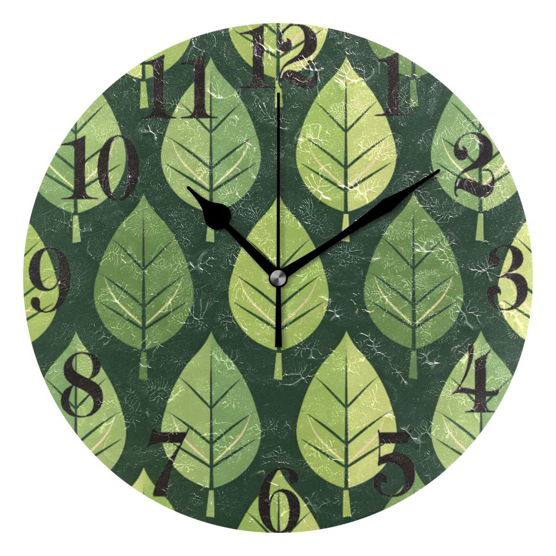 Cartoon Green Leaves Row Wall Clock 9.8 inch Battery Operated Clocks ...