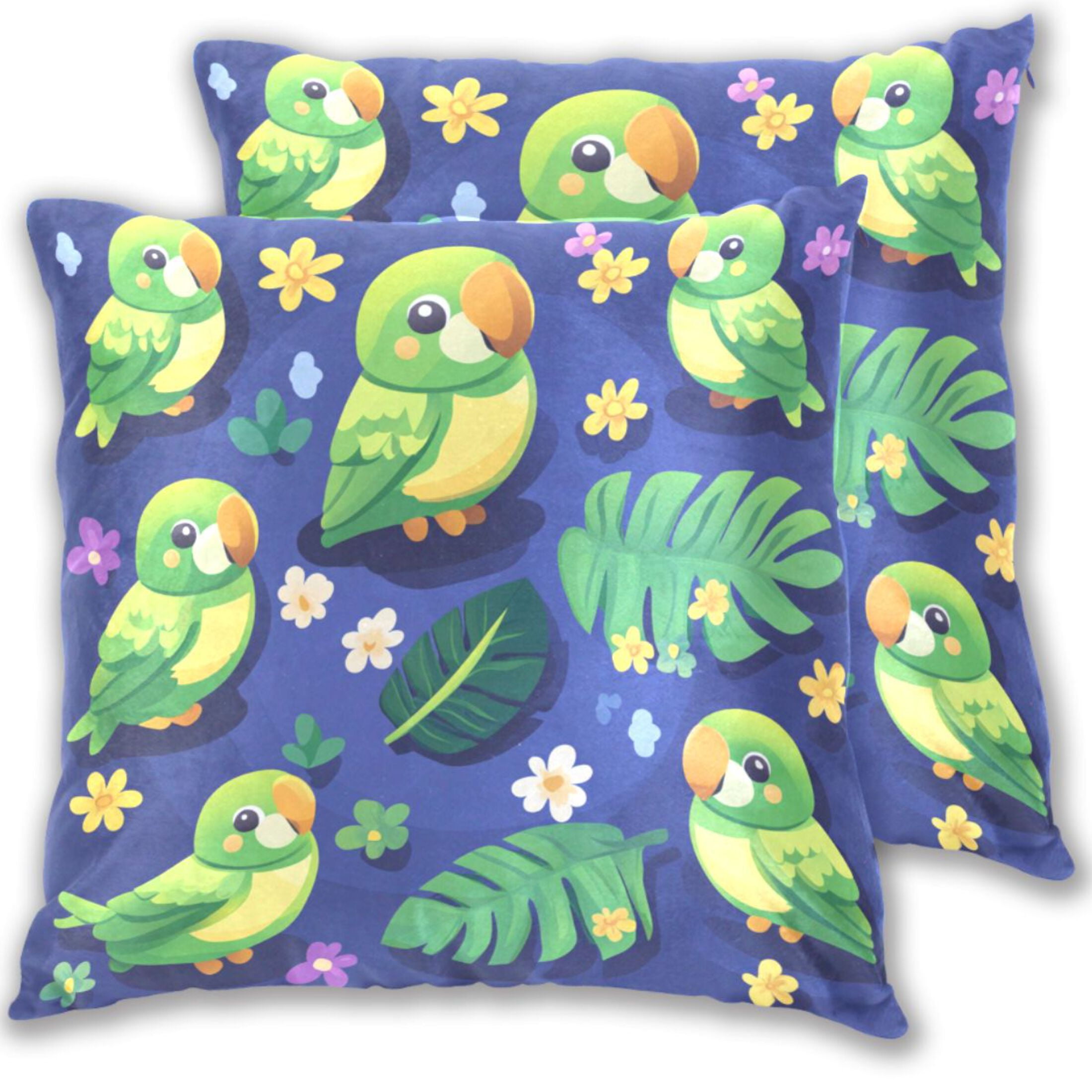 Cartoon Green Parrot Throw Pillow Covers 16x16 Inch 2 Packs Decorative ...