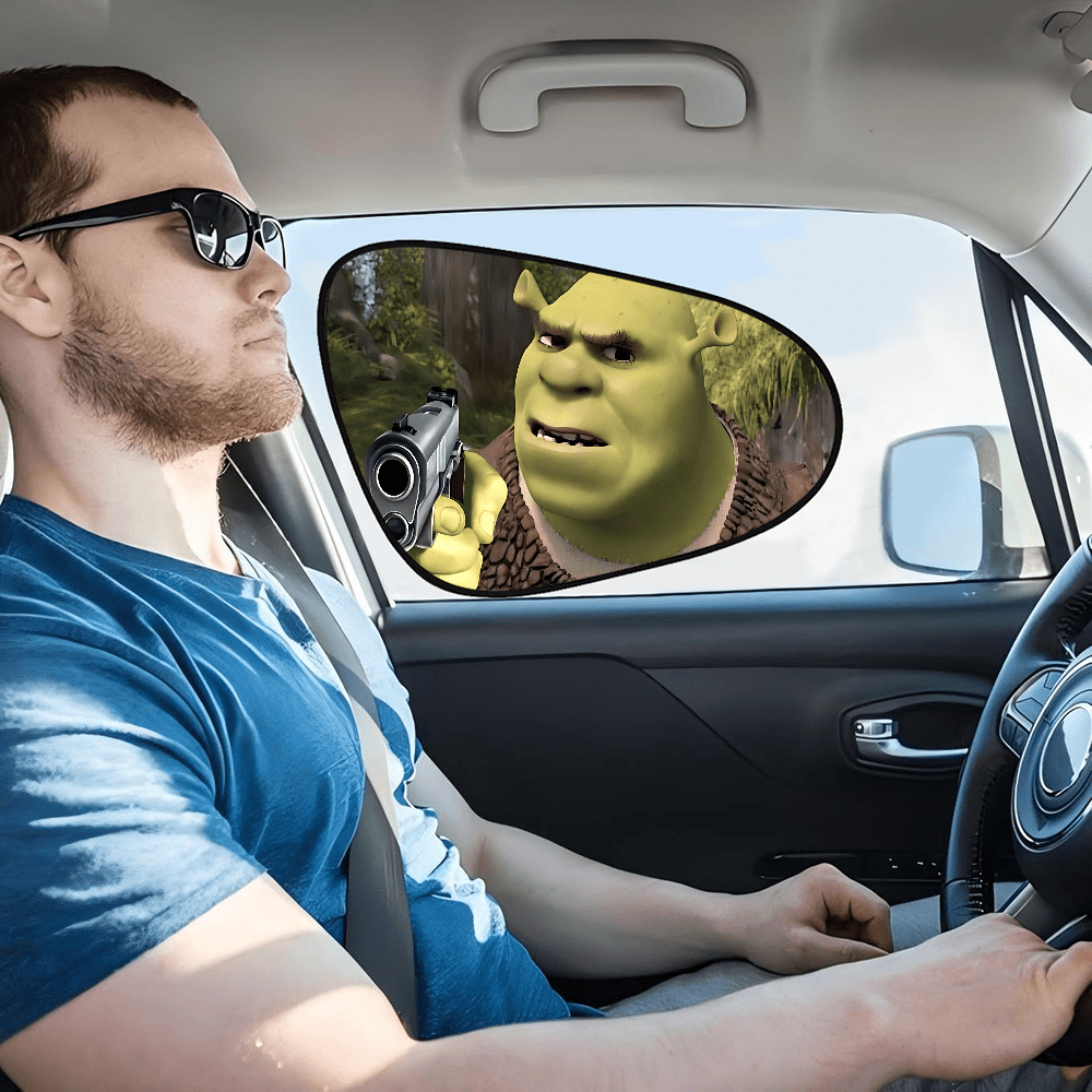 Cartoon Green S-Shrek Car Sun Shade UV Protection Electrostatic ...