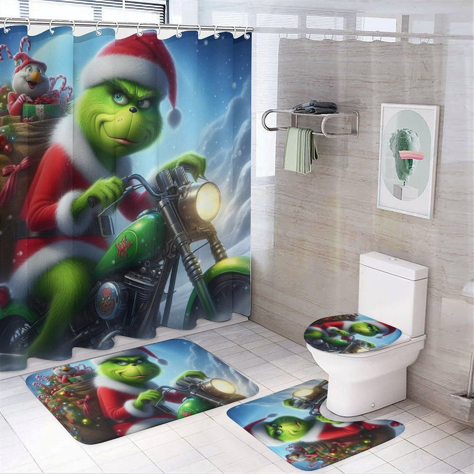 Cartoon Grinch Shower Curtain Sets, 72''x72'' Cute Bath Curtain with ...