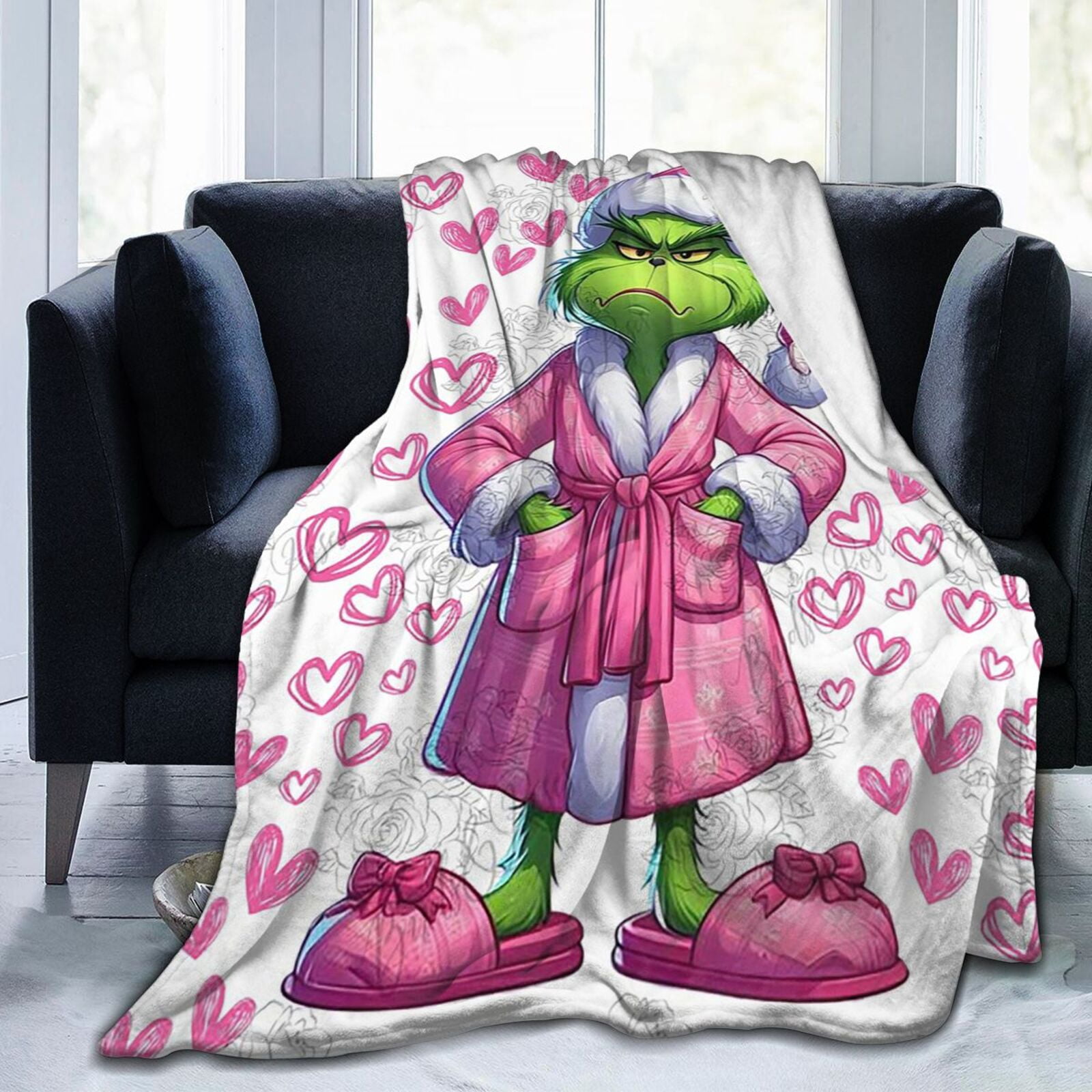 Cartoon Grinch themed, creatively printed plush blanket, suitable for ...