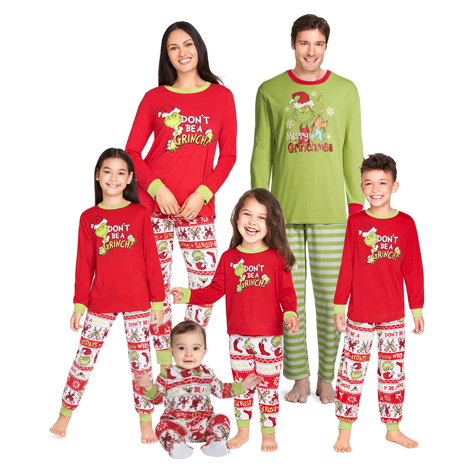 Cartoon Grinchy Print Family Christmas Pajamas Matching Sets, Cozy ...