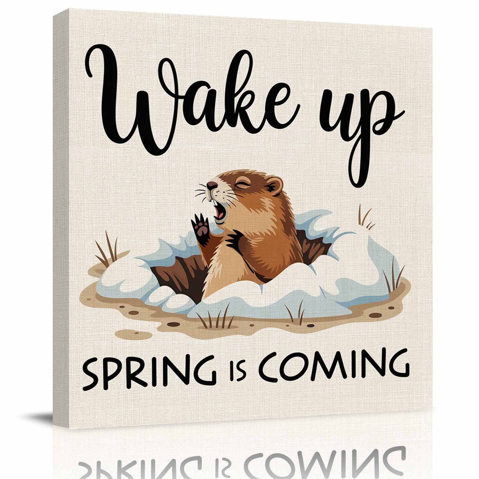 Cartoon Groundhog Framed Canvas Wall Art, Wake Up Spring Is Coming ...