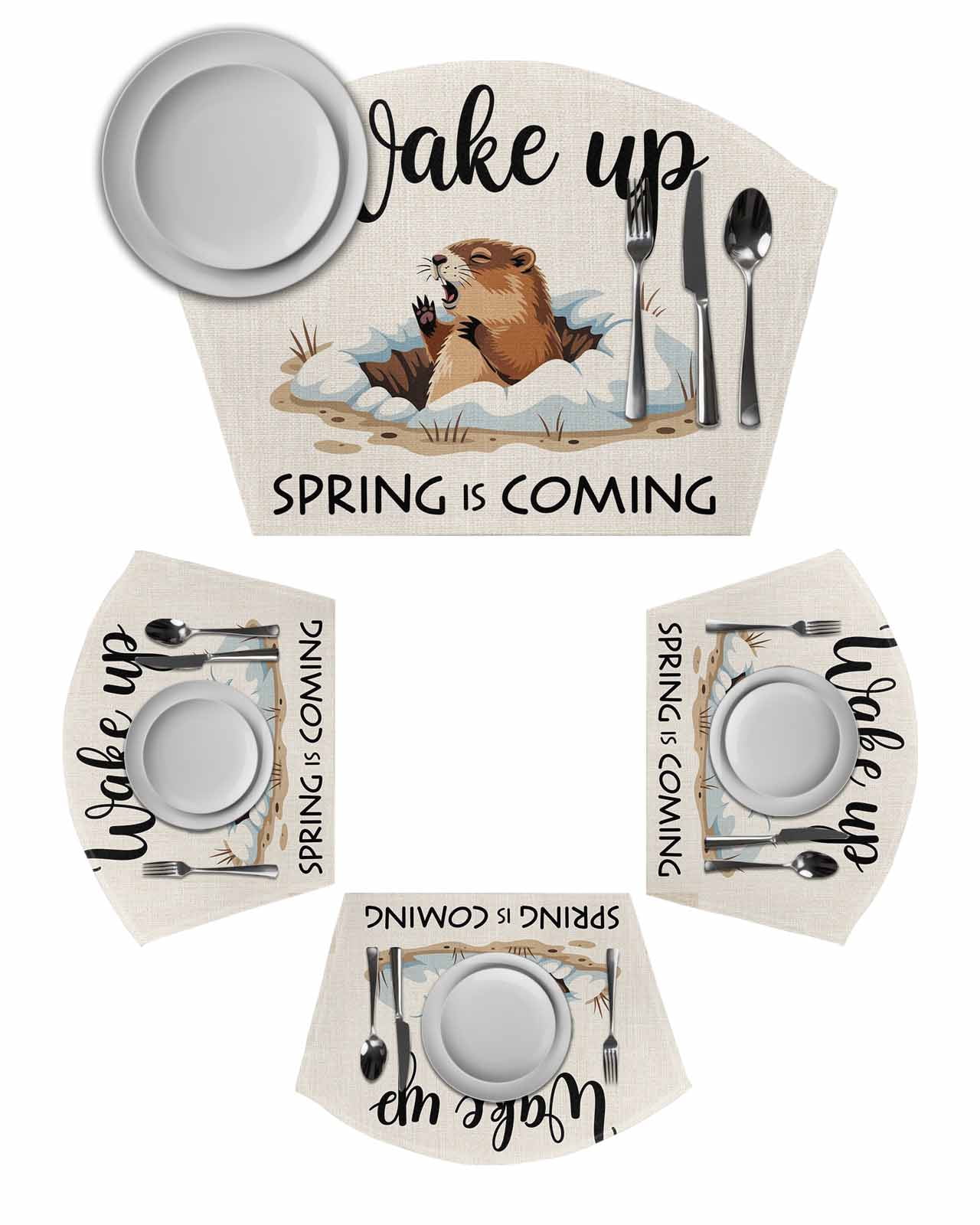 Cartoon Groundhog Round Table Placemats Set of 6 Wedge Placemats, Wake ...
