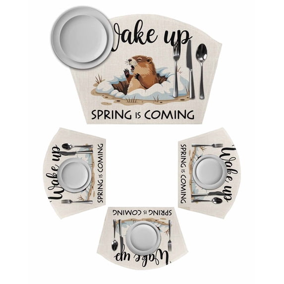 Cartoon Groundhog Round Table Placemats Set of 6 Wedge Placemats, Wake ...