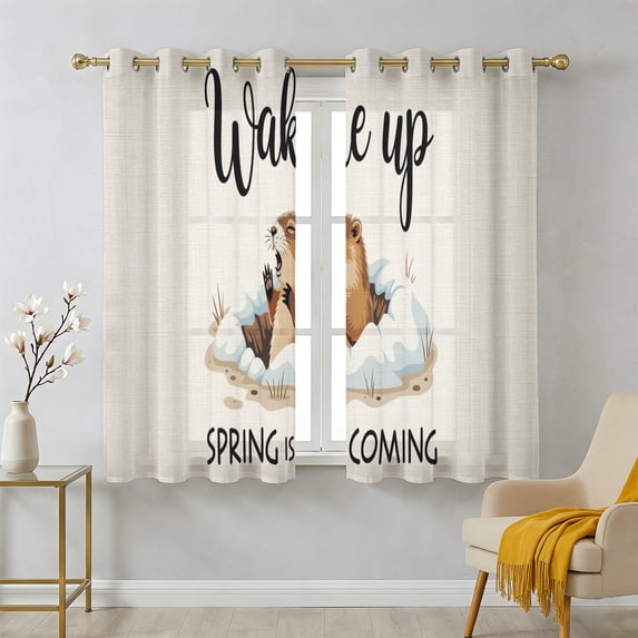 Cartoon Groundhog Sheer Curtains 39 Inch Long 2 Panels, Wake Up Spring ...
