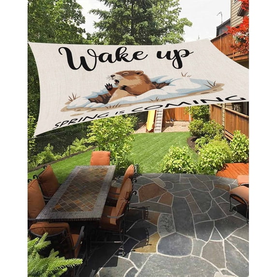 Cartoon Groundhog Sun Shade Sail 12'X16' Wake Up Spring Is Coming Linen ...
