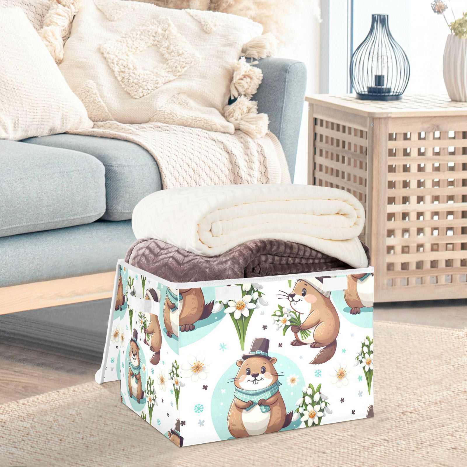Cartoon Groundhogs Flowers Storage Basket Foldable Laundry Basket Shelf ...