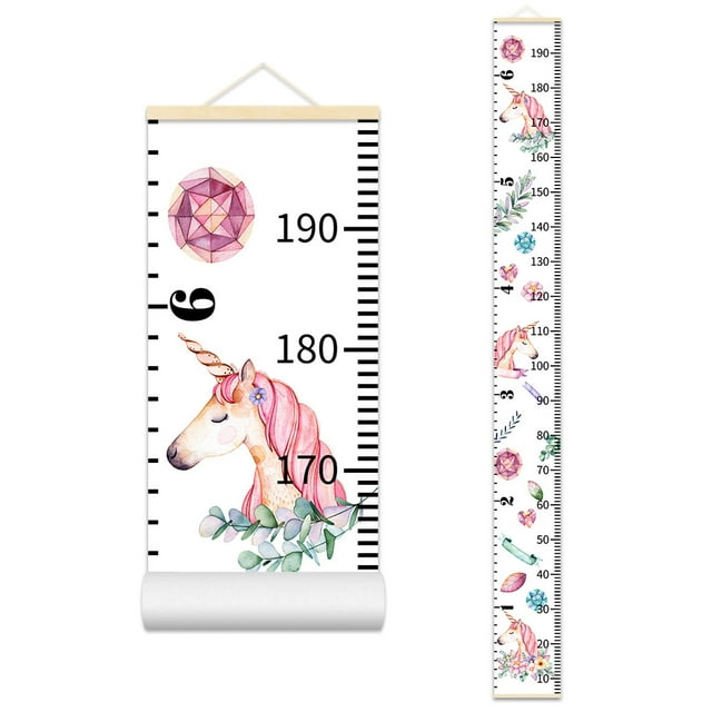Cartoon Growth Chart for Kids Removable Wall Decor Wood Frame Fabric ...