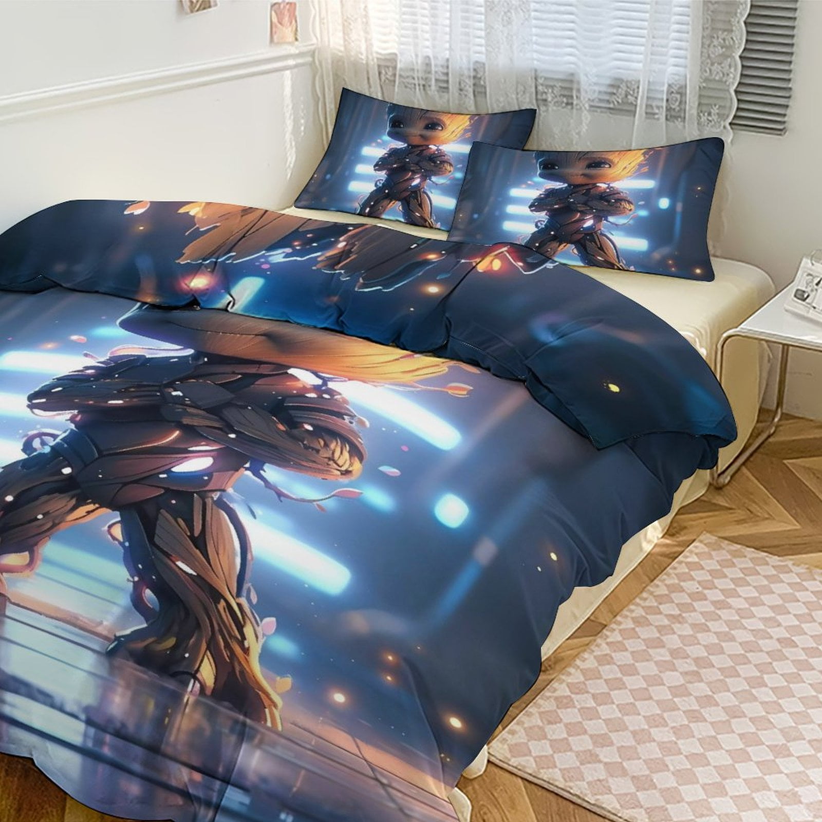 Cartoon Guardians of The Galaxy Groot 3-Piece Bed Set Warm And ...