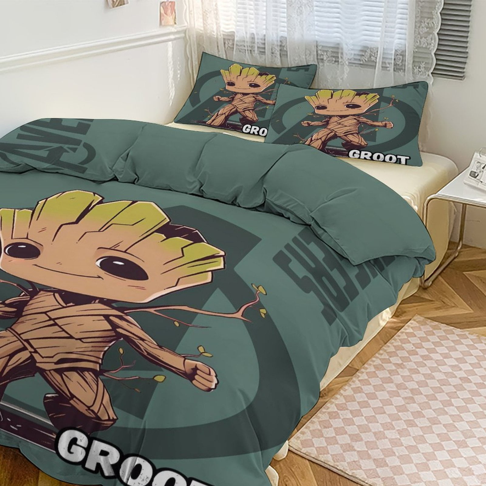Cartoon Guardians of The Galaxy Groot 3 Piece Bed Set Warm And ...