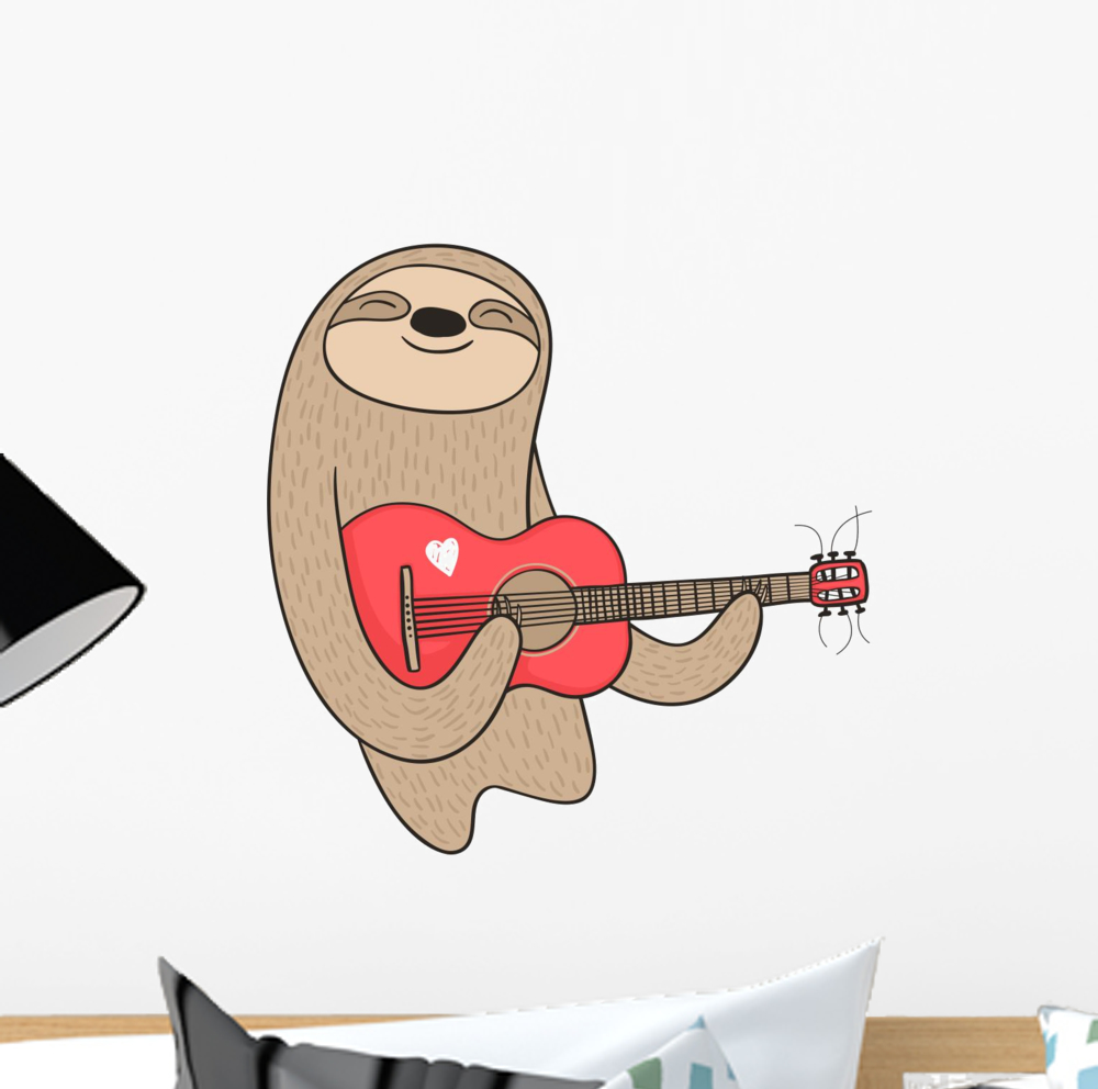 Cartoon Guitar Jamming Sloth Wall Decal Wallmonkeys Peel and Stick ...