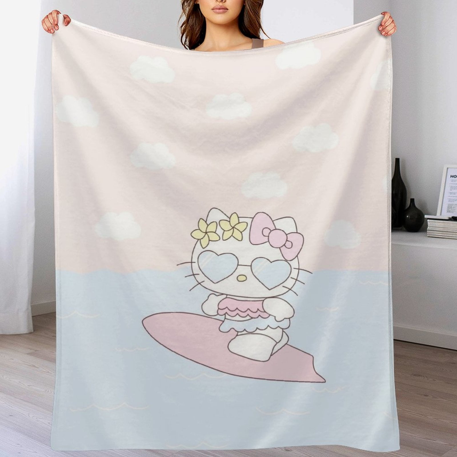 Cartoon HELLO KITTY Throw Blanket Classic Super Soft Anime Flannel ...