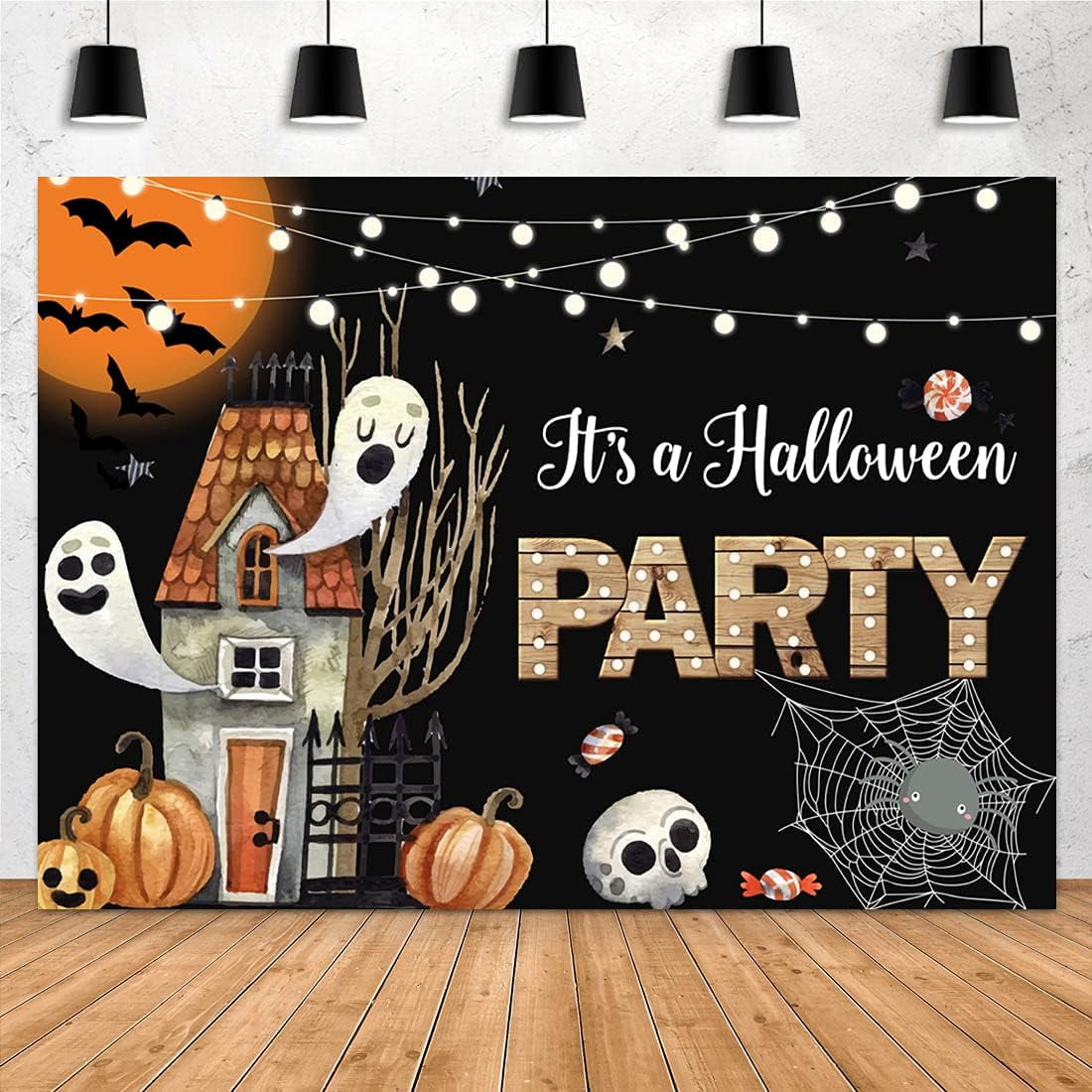 Cartoon Halloween Backdrop Horror Scary Pumpkin Moon Night Haunted ...