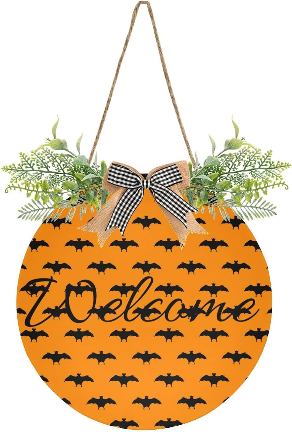 Cartoon Halloween Bats Welcome Sign Front Door Round Wall Door Sign ...