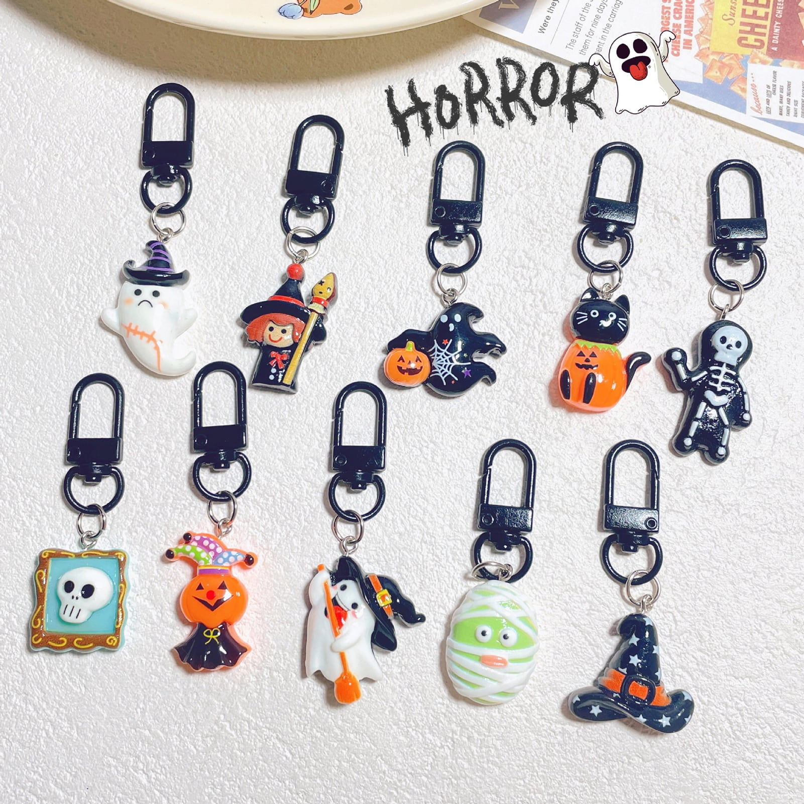 Cartoon Halloween Keychain Resin Skeleton Ghost Witch Pumpkin Keyring ...