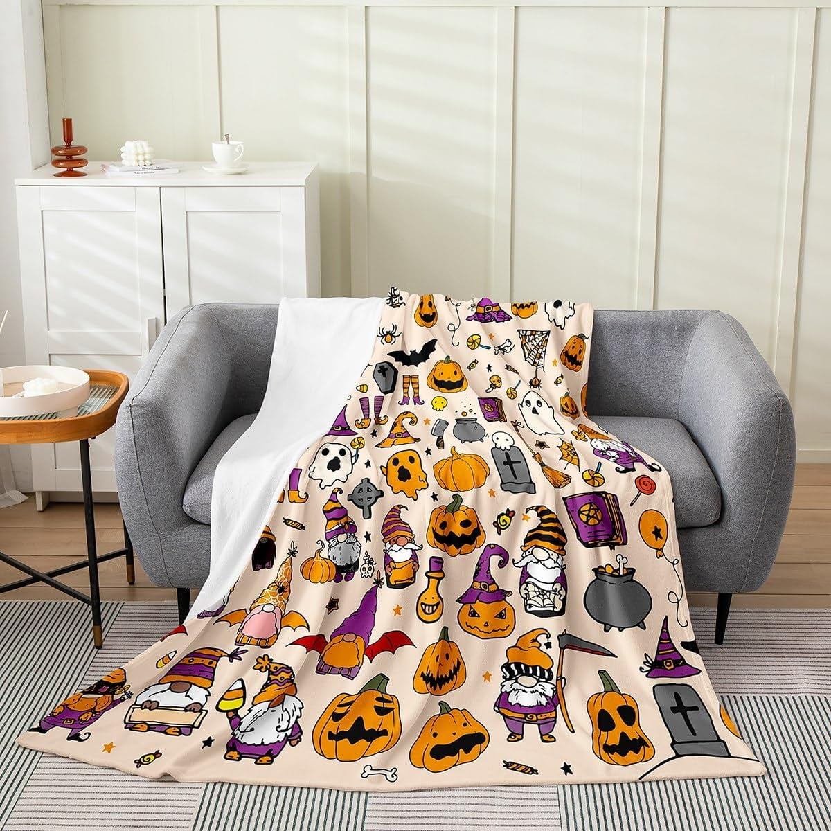 Cartoon Halloween Kids Flannel Blanket inch,Halloween Pumpkin Gnome ...