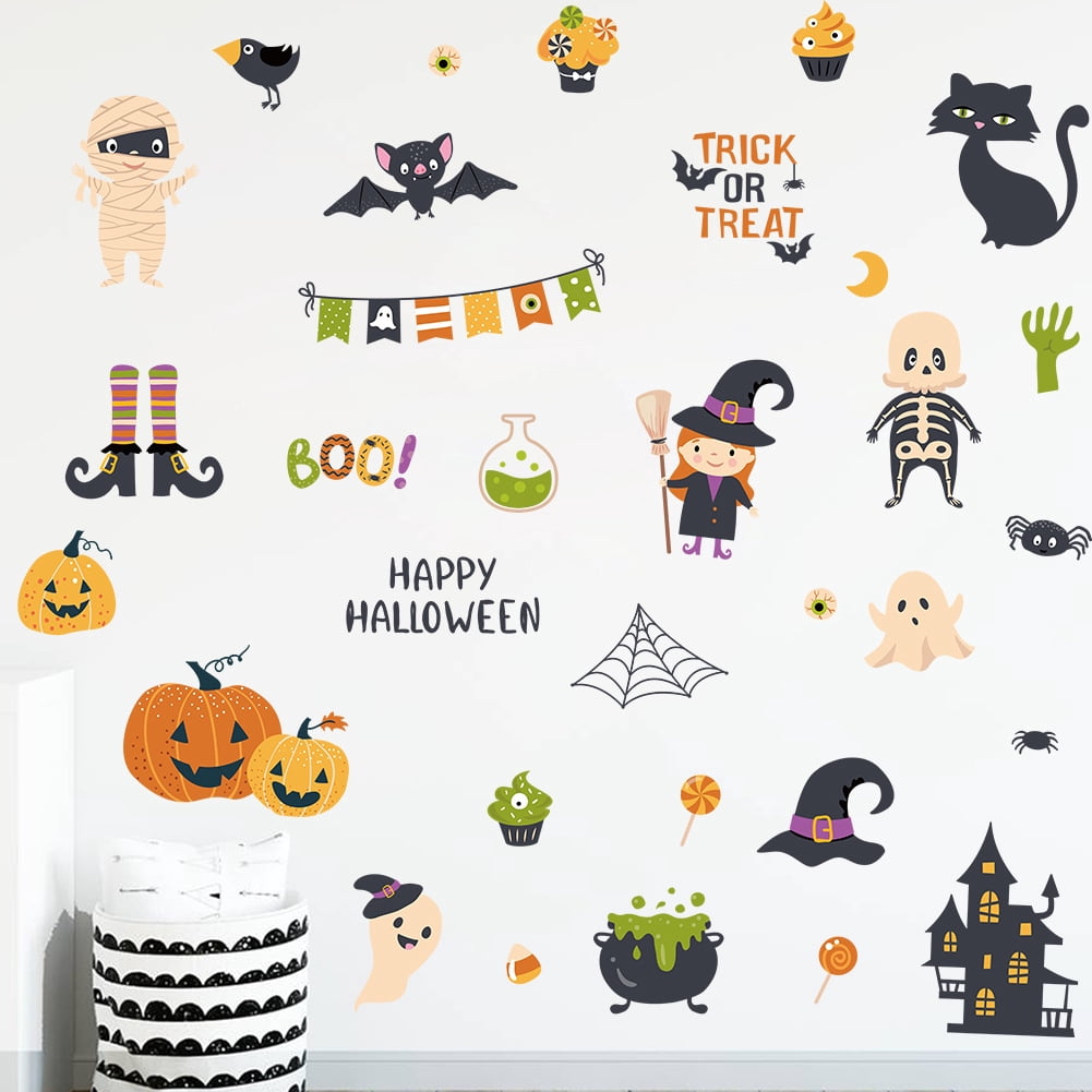 Cartoon Halloween Party Decor Pumpkin Gift Glass Window Wall Sticker ...