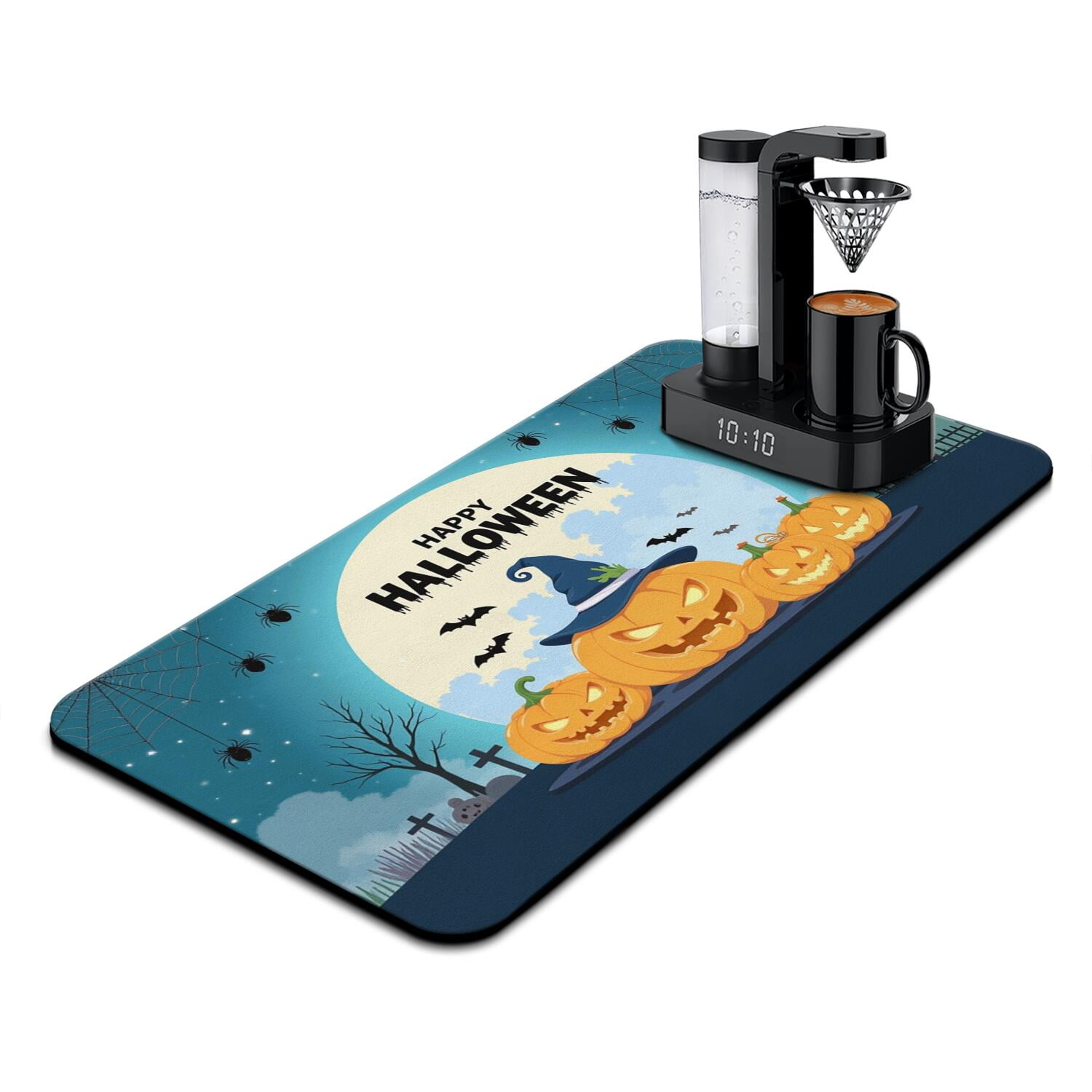 Cartoon Halloween Pumpkin Dish Drying Mat Horror Pumpkin Ghost Kitchen ...