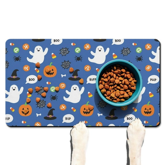 Cartoon Halloween Pumpkin Dog Food Mats for Floors Absorbent Water Non ...