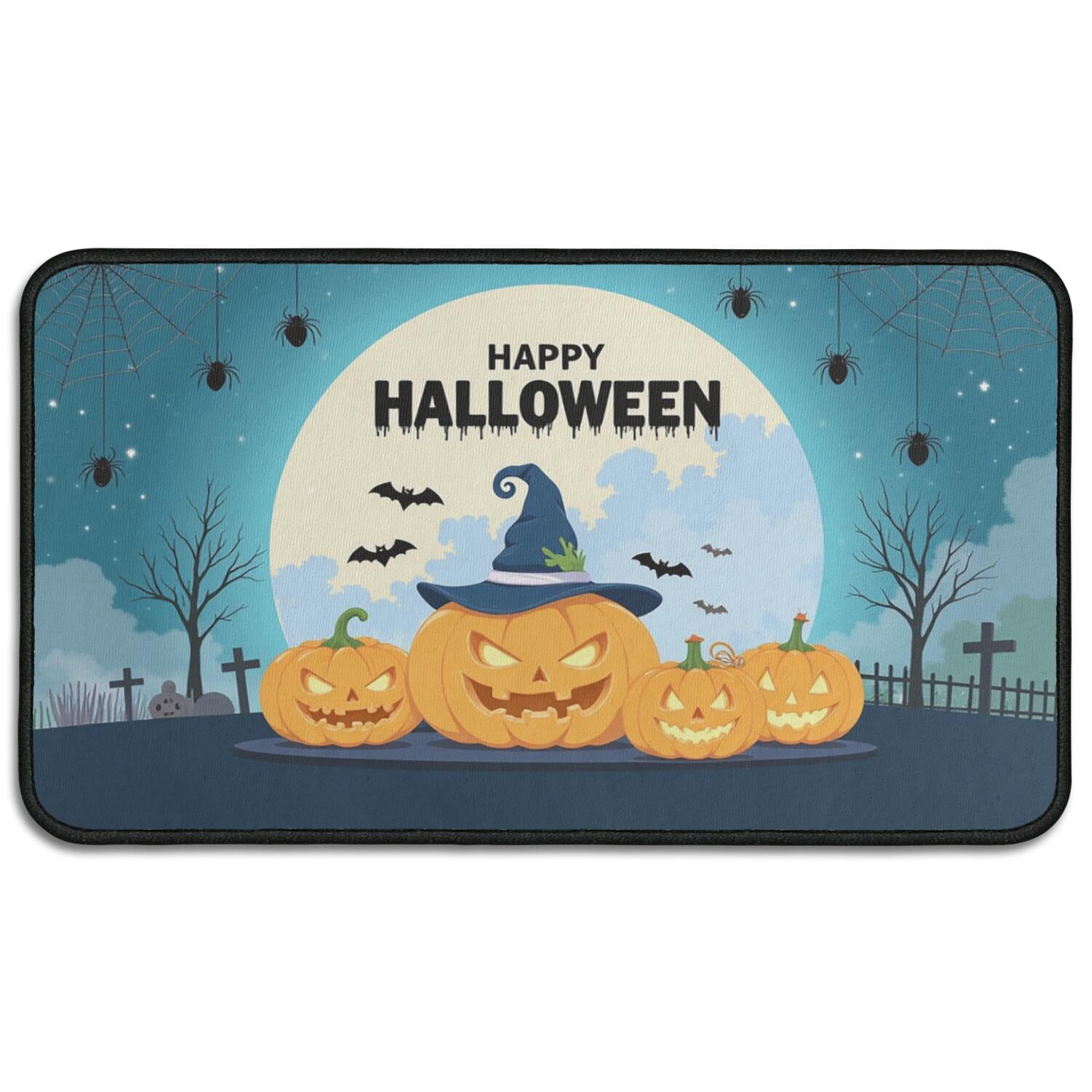 Cartoon Halloween Pumpkin Front Door Mat Anti Slip Spider Bat Welcome ...