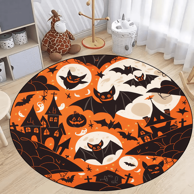 Cartoon Halloween Round Carpet Cute Bat Castle Pumpkin Mat Home Living ...
