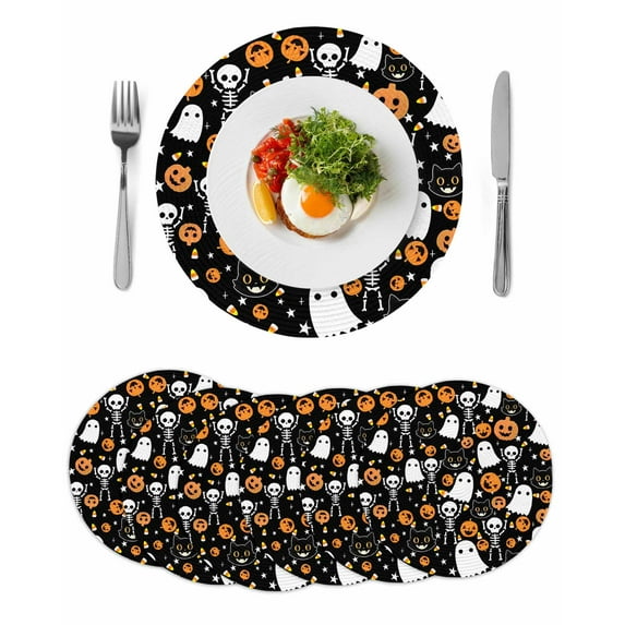 Cartoon Halloween Round Table Placemats set of 6, White Ghosts Skull ...