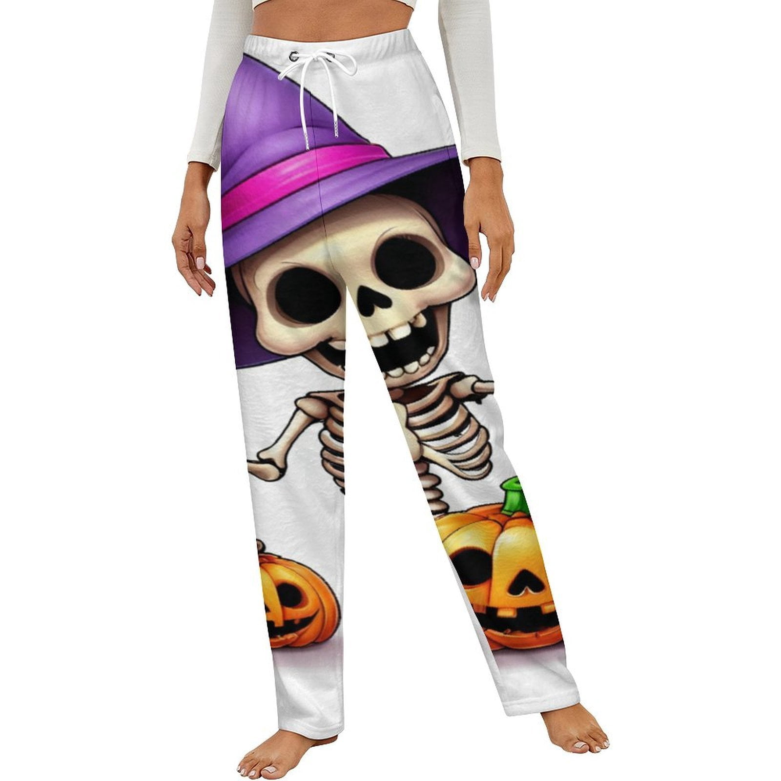 Cartoon Halloween Skeleton With Pumpkin, Bat Winter Female Pants ...