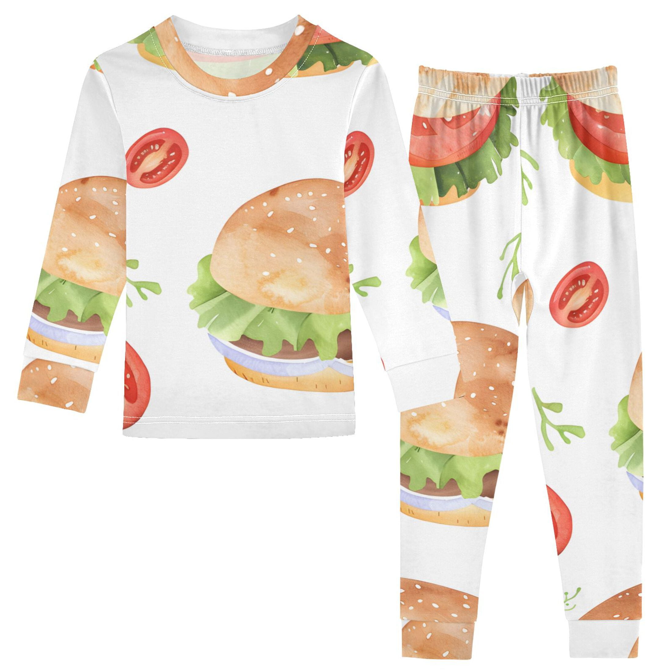 Cartoon Hamburgers Vegetables Tomatoes Cotton Pajama Set Long Sleeve ...