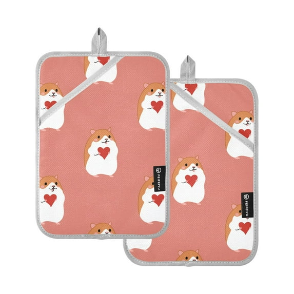 Cartoon Hamster with Hearts Valentine Pot Holder Heat Resistant Mat ...