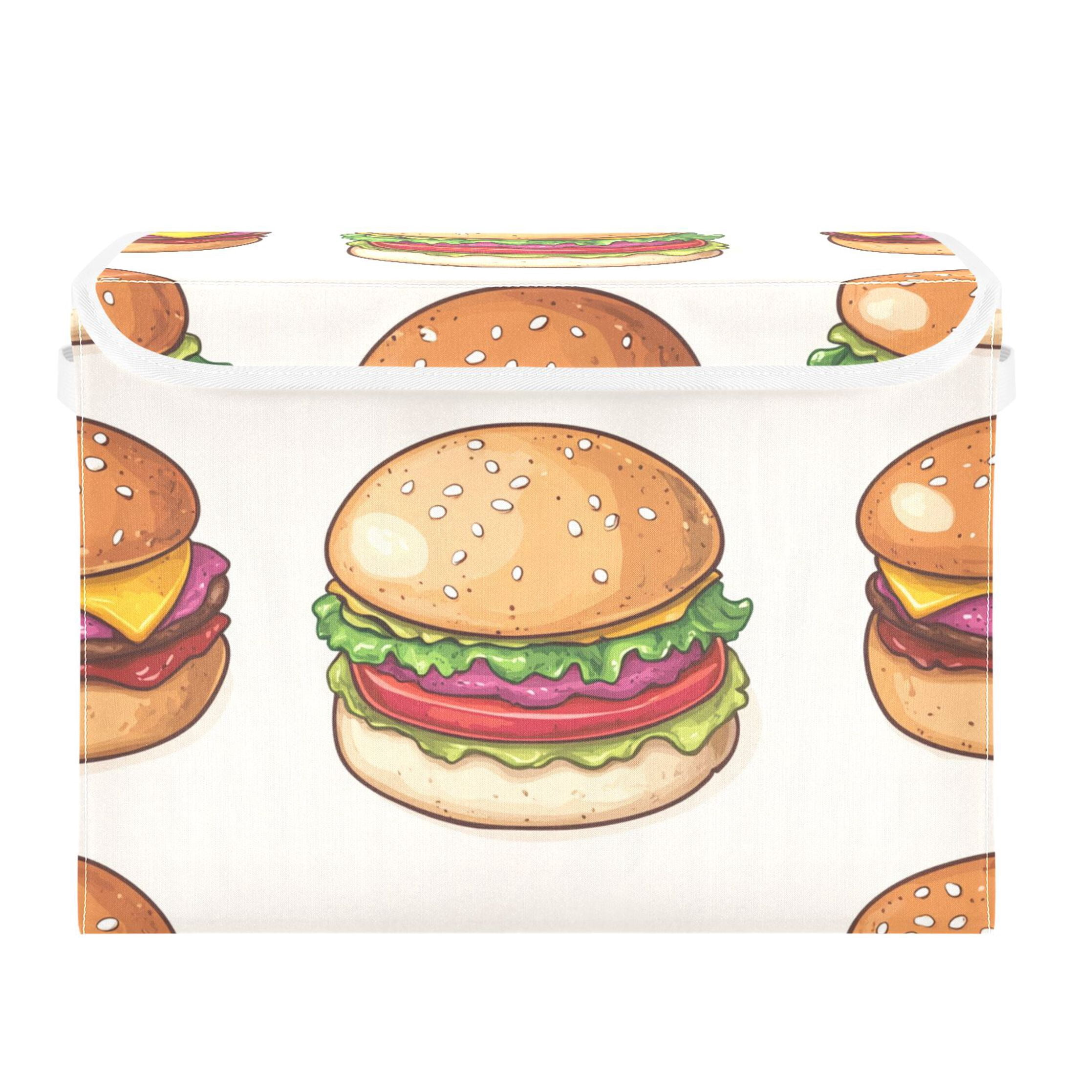 Cartoon Hand Drawn Cute Hamburgers Foldable Storage Bin with Lid and ...