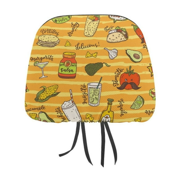 Cartoon Hand Drawn Mexican Food Pattern Car Headrest Covers 2 Pcs Front ...