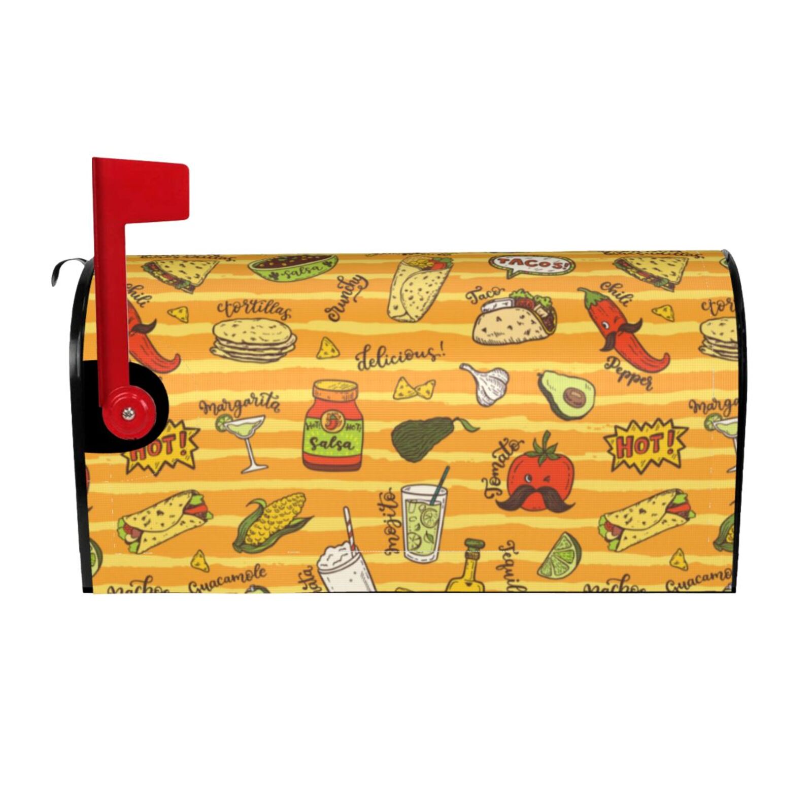 Cartoon Hand Drawn Mexican Food Pattern Magnetic Mailbox Cover Post Box ...