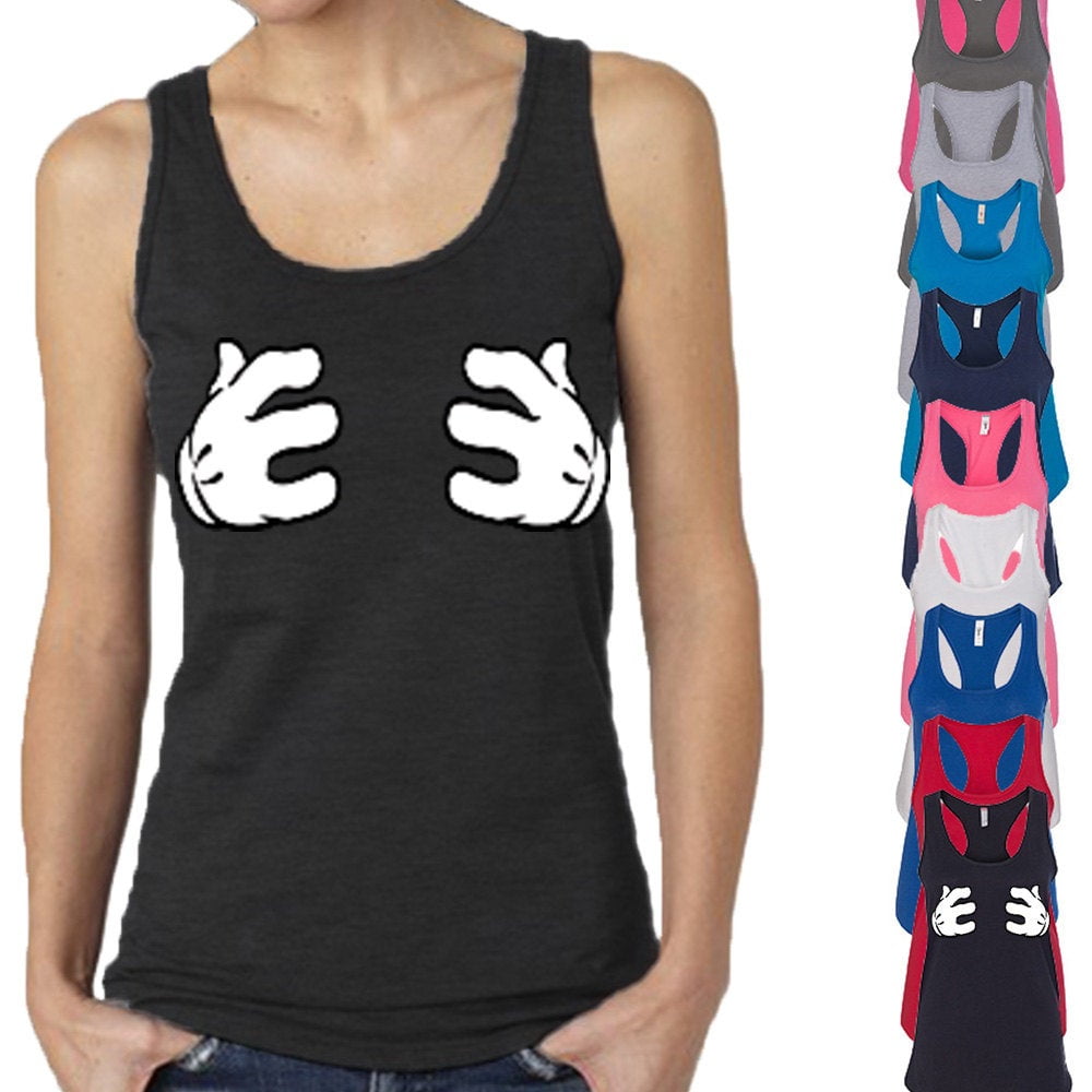 Cartoon Hands Hugging Lady Breast Tank Top White Gloves Tank Color Red ...
