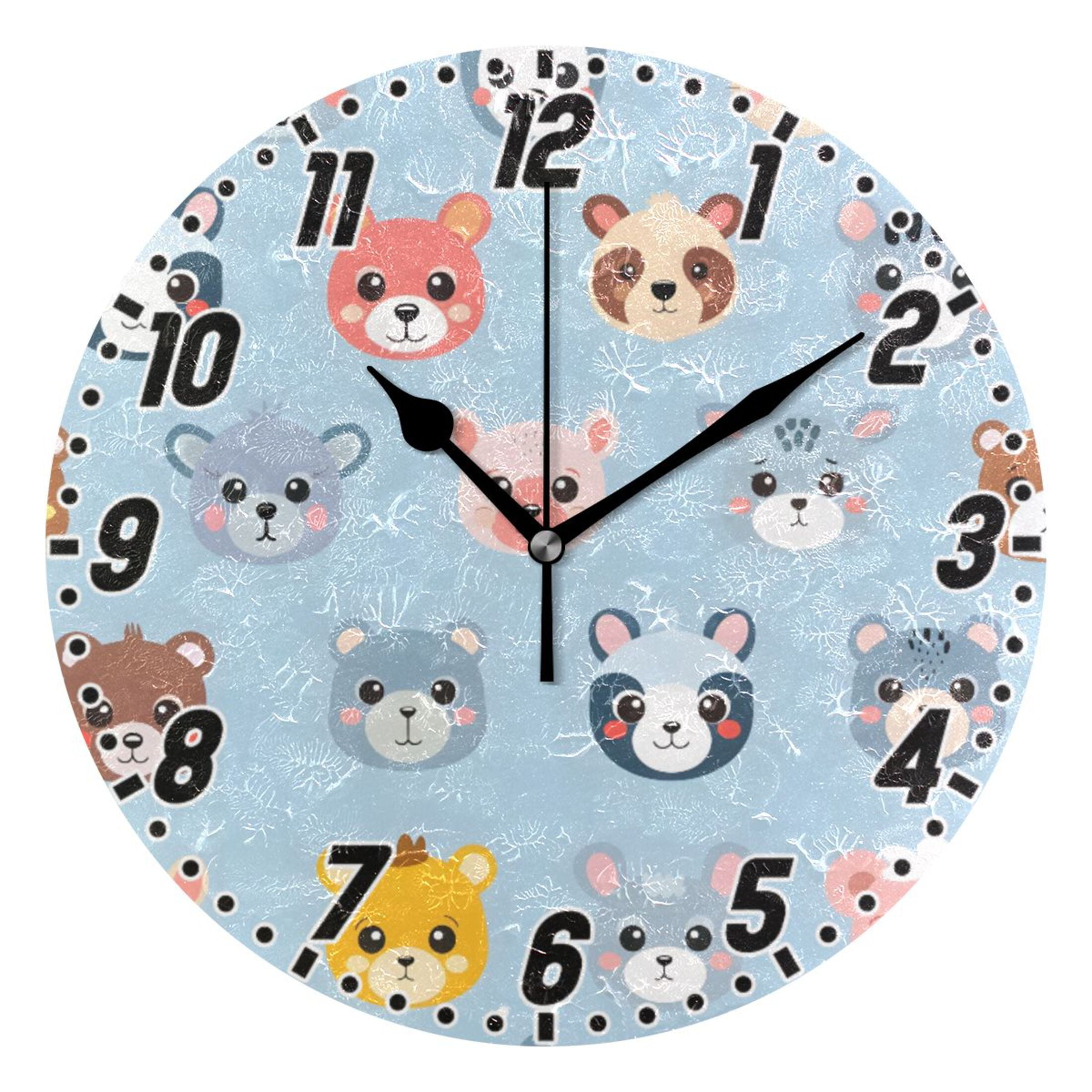 Cartoon Happy Animal Face Wall Clock 9.8 inch Battery Operated Clocks ...