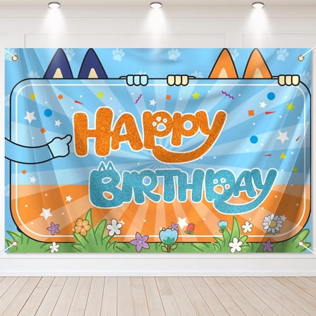 "Blue Decor, Cartoon Dog Happy Birthday Backdrop, 7""x5"" Blue Themed ...