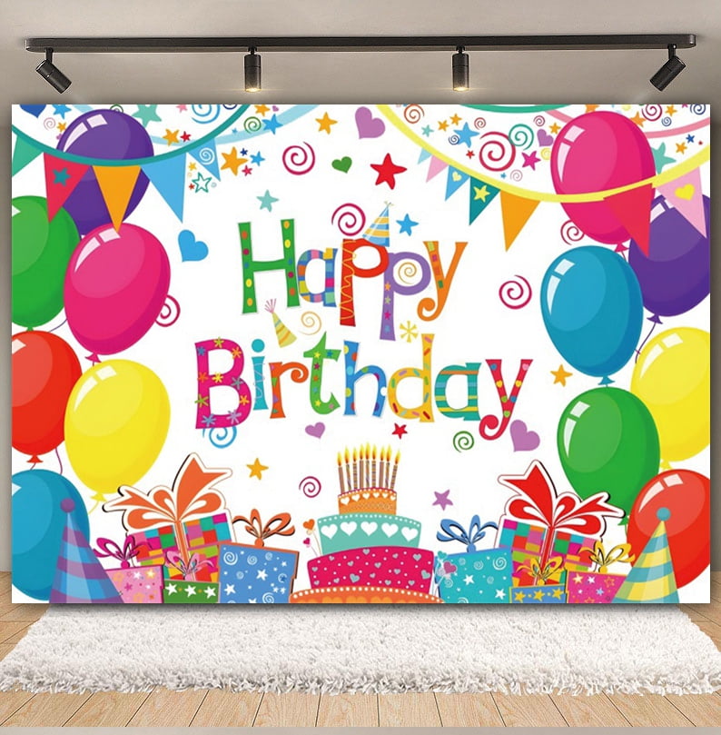 Cartoon Happy Birthday Photography Backdrop Colorful Balloons Celebrate ...
