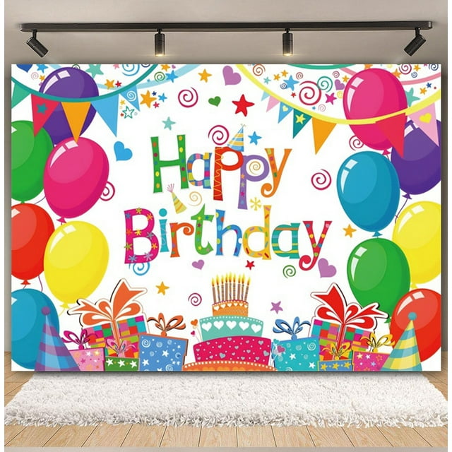 Cartoon Happy Birthday Photography Backdrop Colorful Balloons Celebrate ...