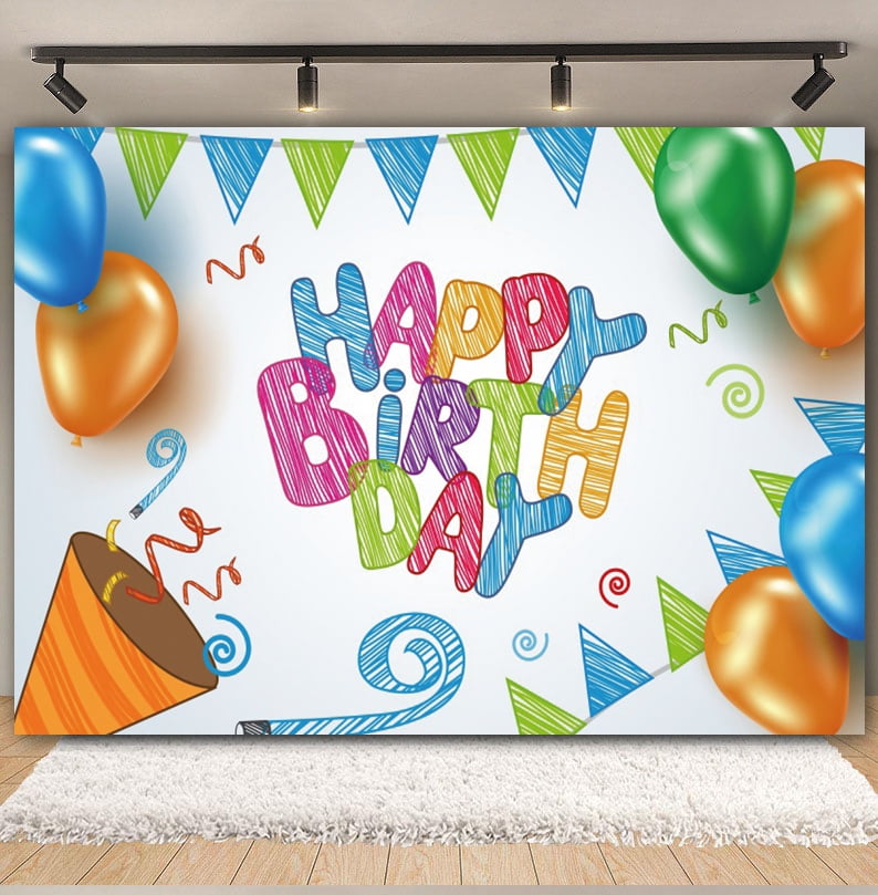 Cartoon Happy Birthday Photography Backdrop Colorful Balloons Celebrate ...