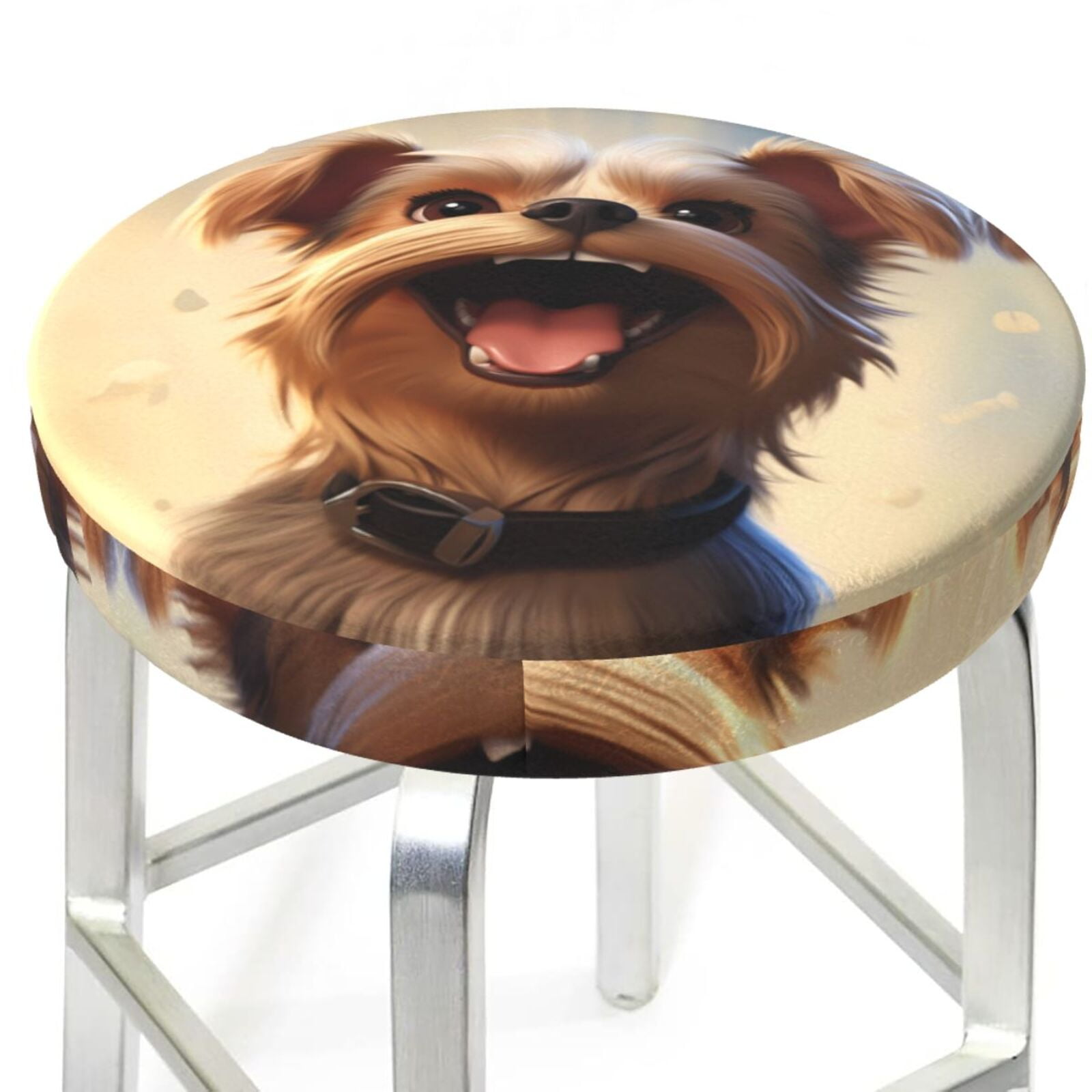Cartoon Happy Cute Puppy Round Bar Stool Covers, Soft Velvet Bar Stool ...