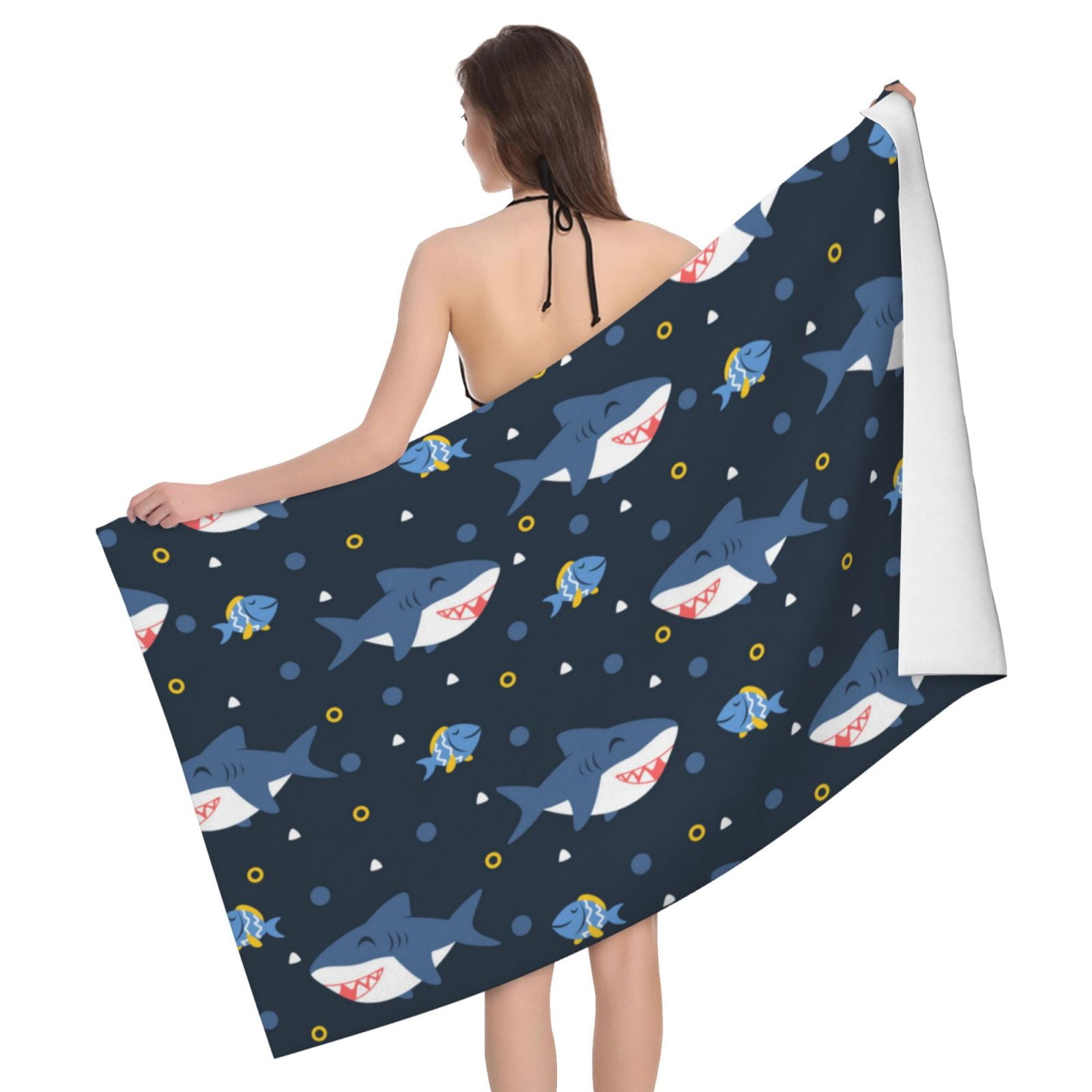 Cartoon Happy Cute Shark Bath Towels, Microfiber Towel for Bathroom ...