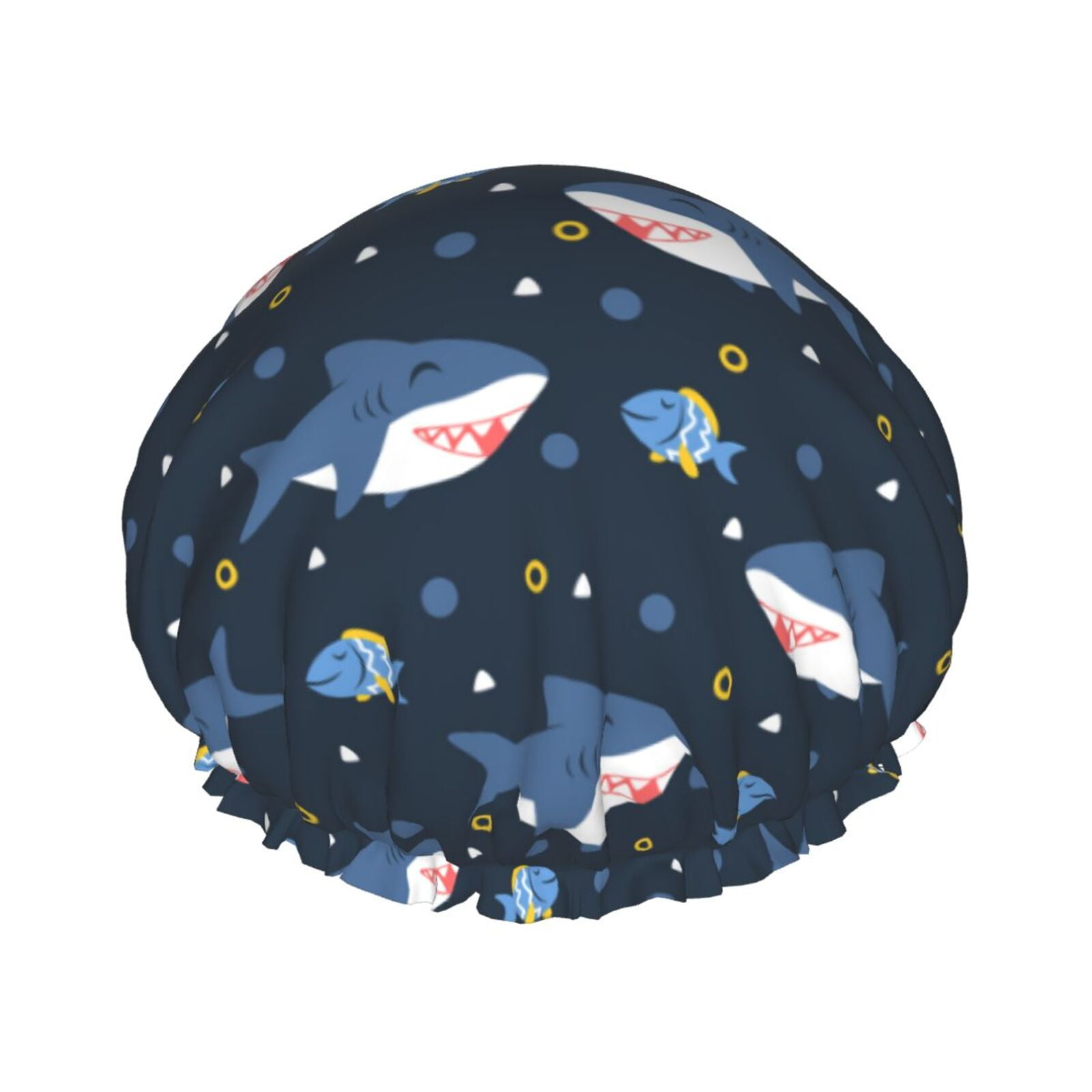 Cartoon Happy Cute Shark Shower Cap, Reusable Bath Hair Hat for all ...