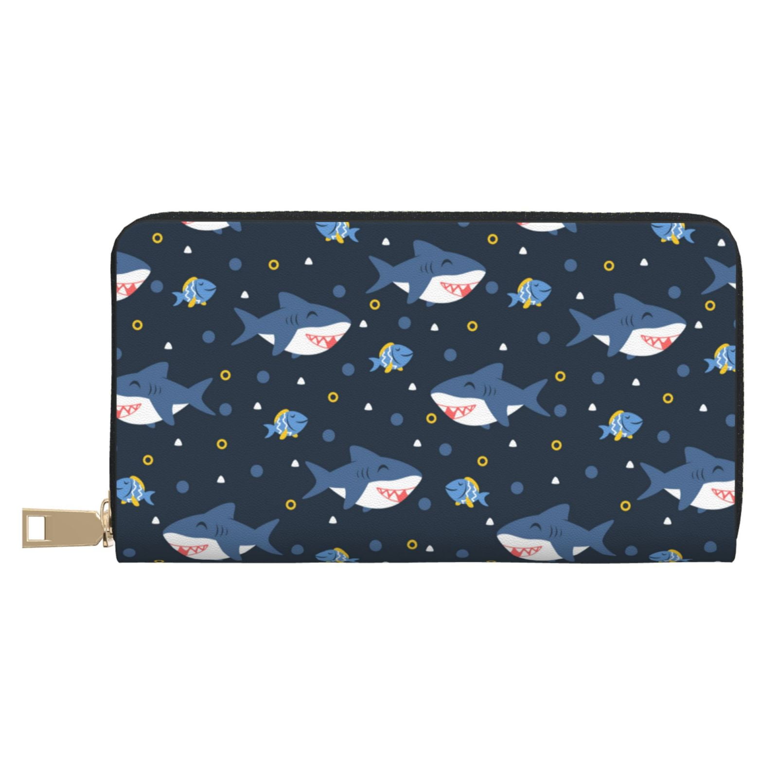 Cartoon Happy Cute Shark Wallet Women, Leather Bifold Multi Card Wallet ...