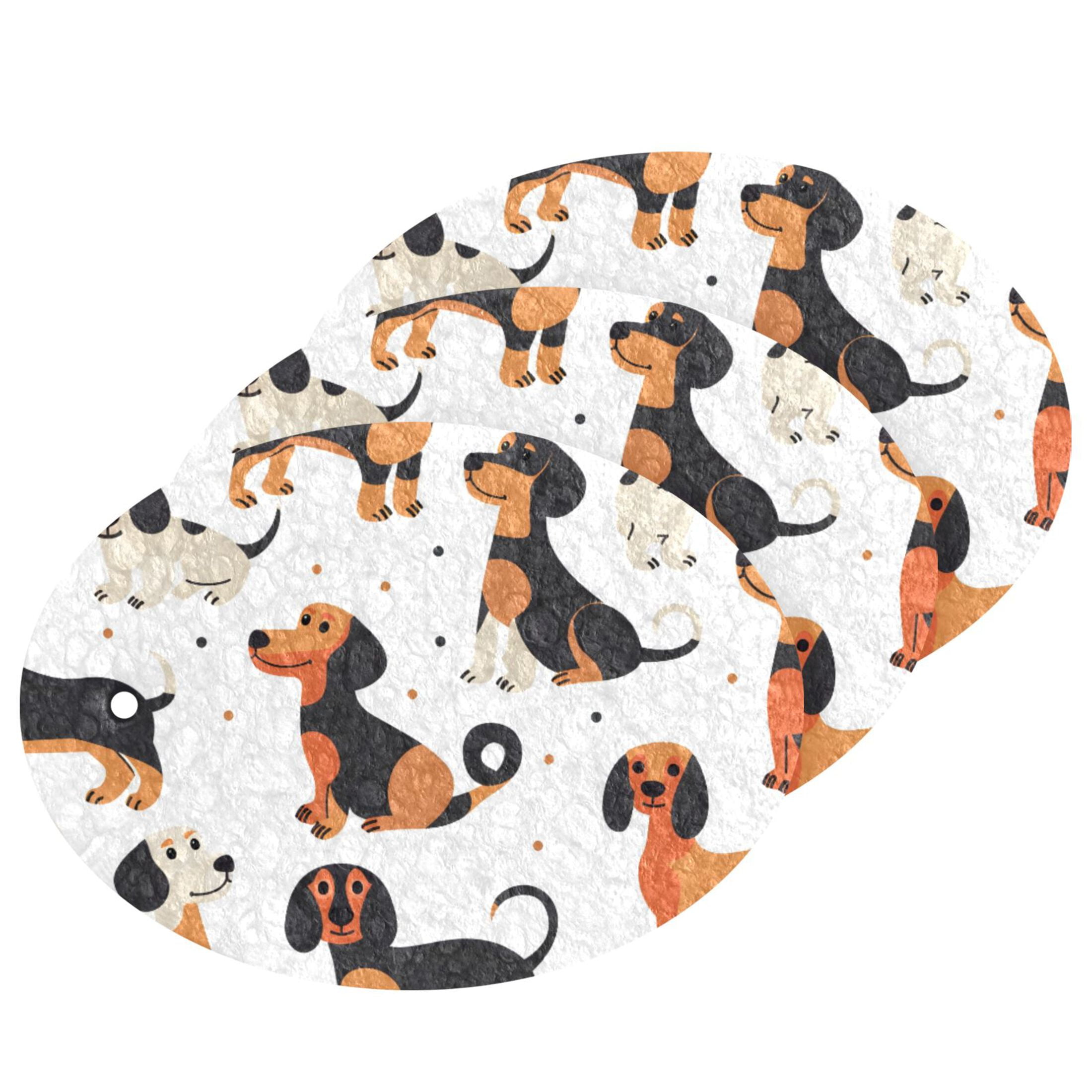 Cartoon Happy Dachshund Dogs 3 Pack Dish Sponges Bulk Natural Sponges ...