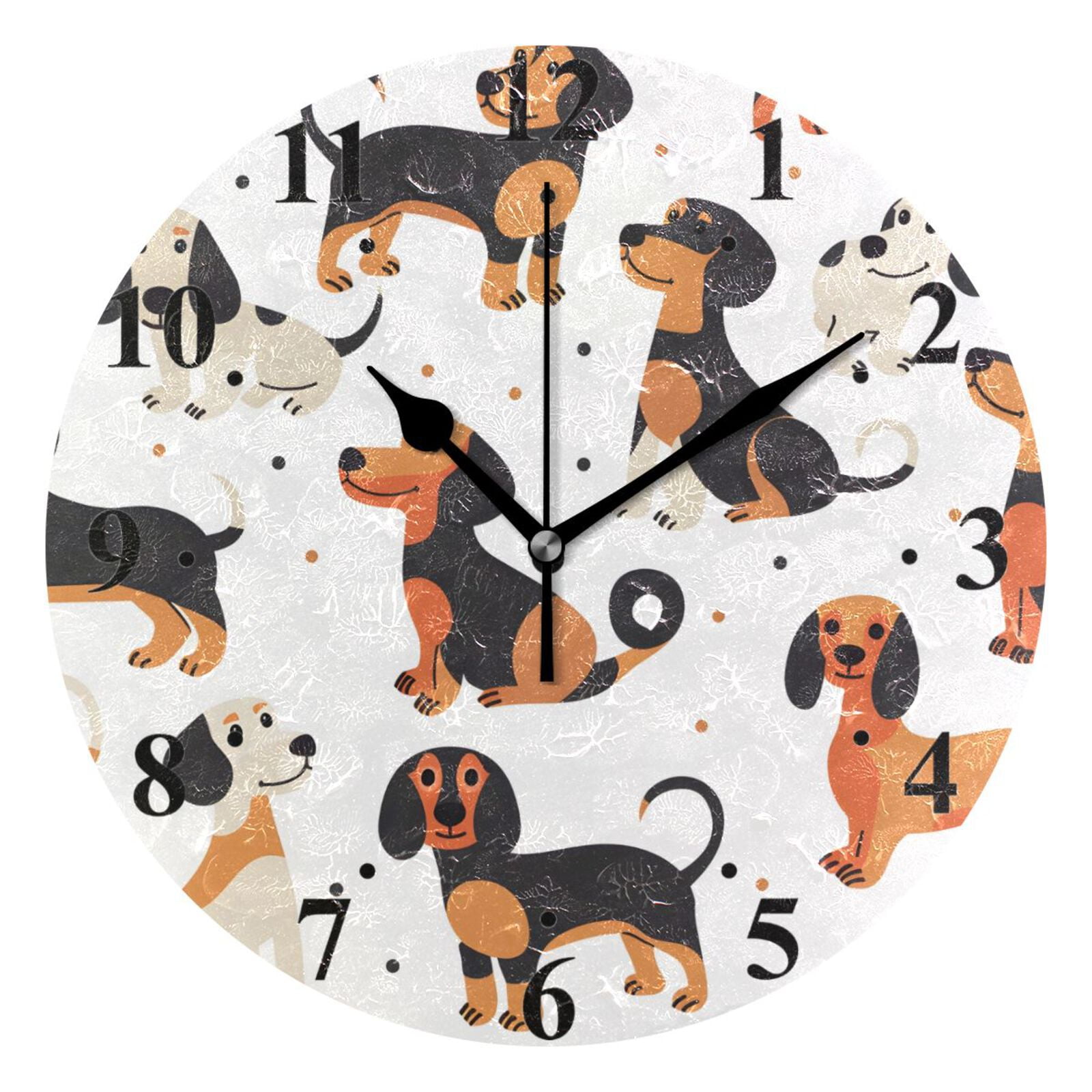 Cartoon Happy Dachshund Dogs Black 10 inch Wall Clocks Non Ticking Easy ...