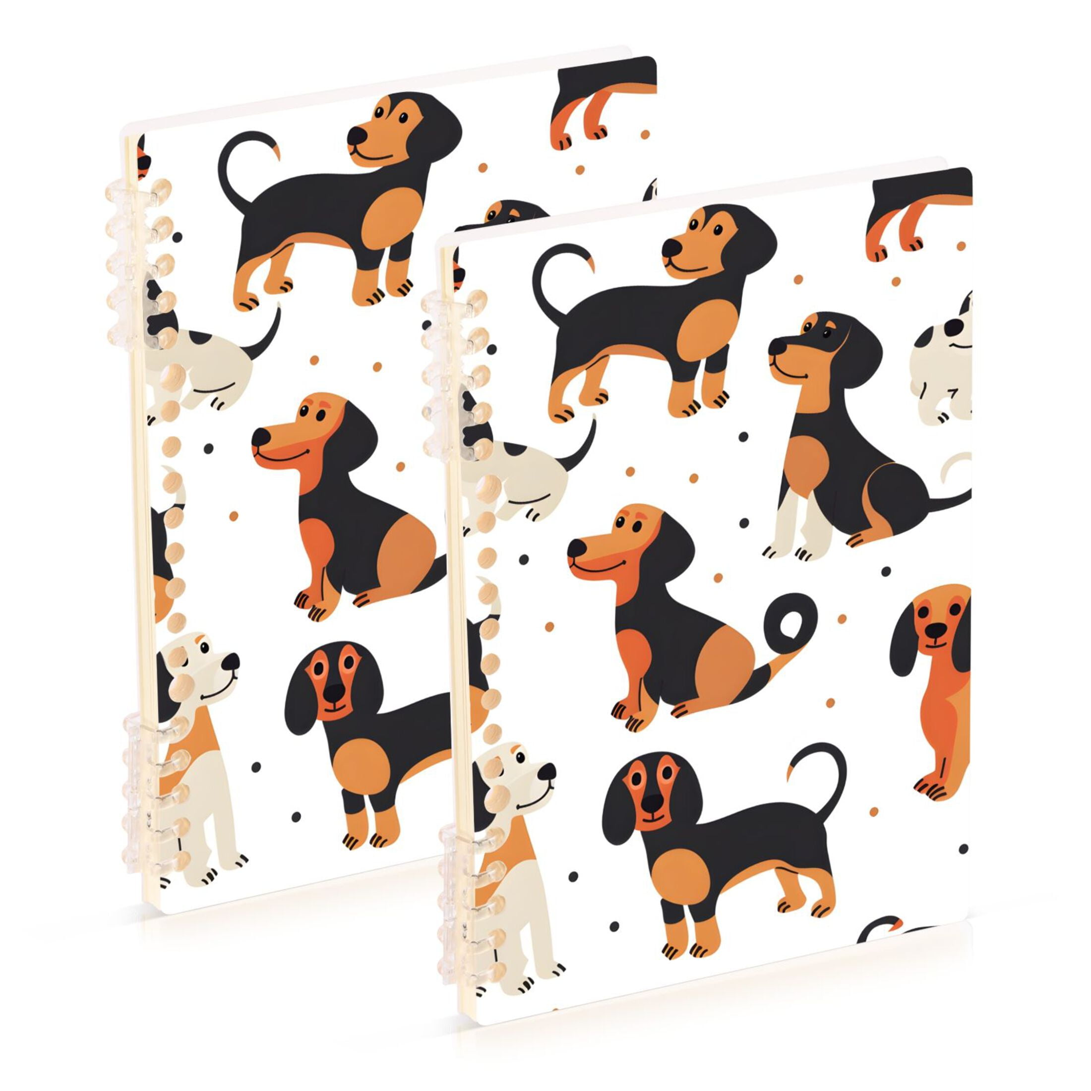 Cartoon Happy Dachshund Dogs Ring Binder Notebook Journey Note Diary ...