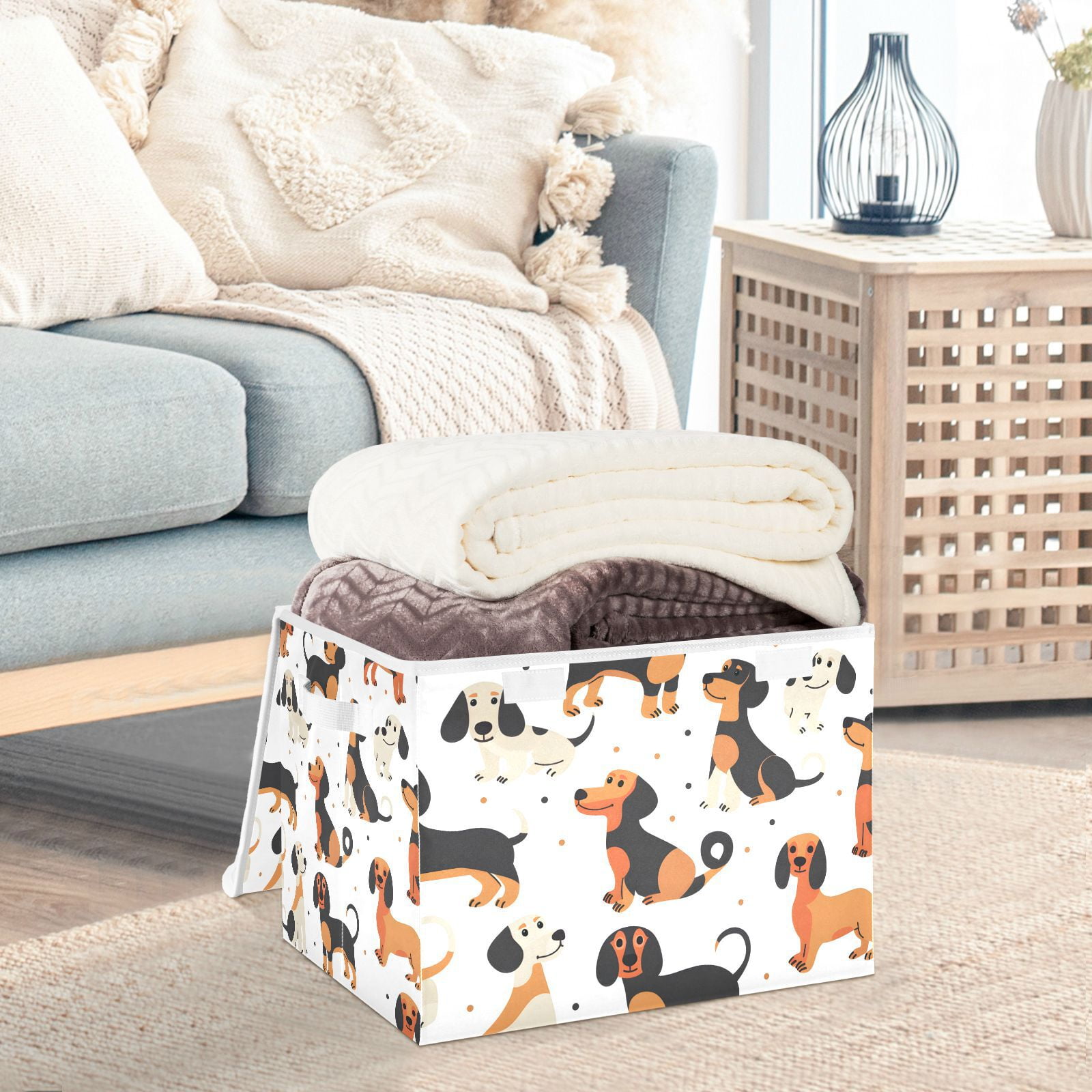 Cartoon Happy Dachshund Dogs Storage Basket Foldable Laundry Basket ...